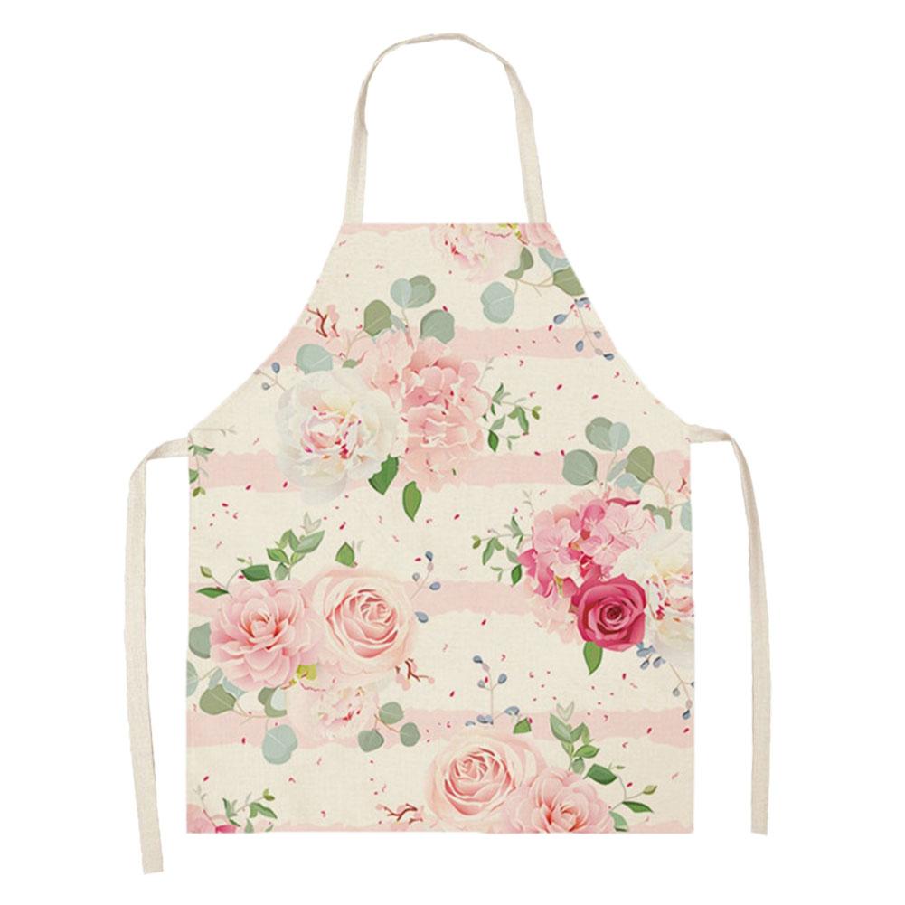 Buy Pink Flowers Linen Kitchen Apron Household Waterproof Oilproof ...
