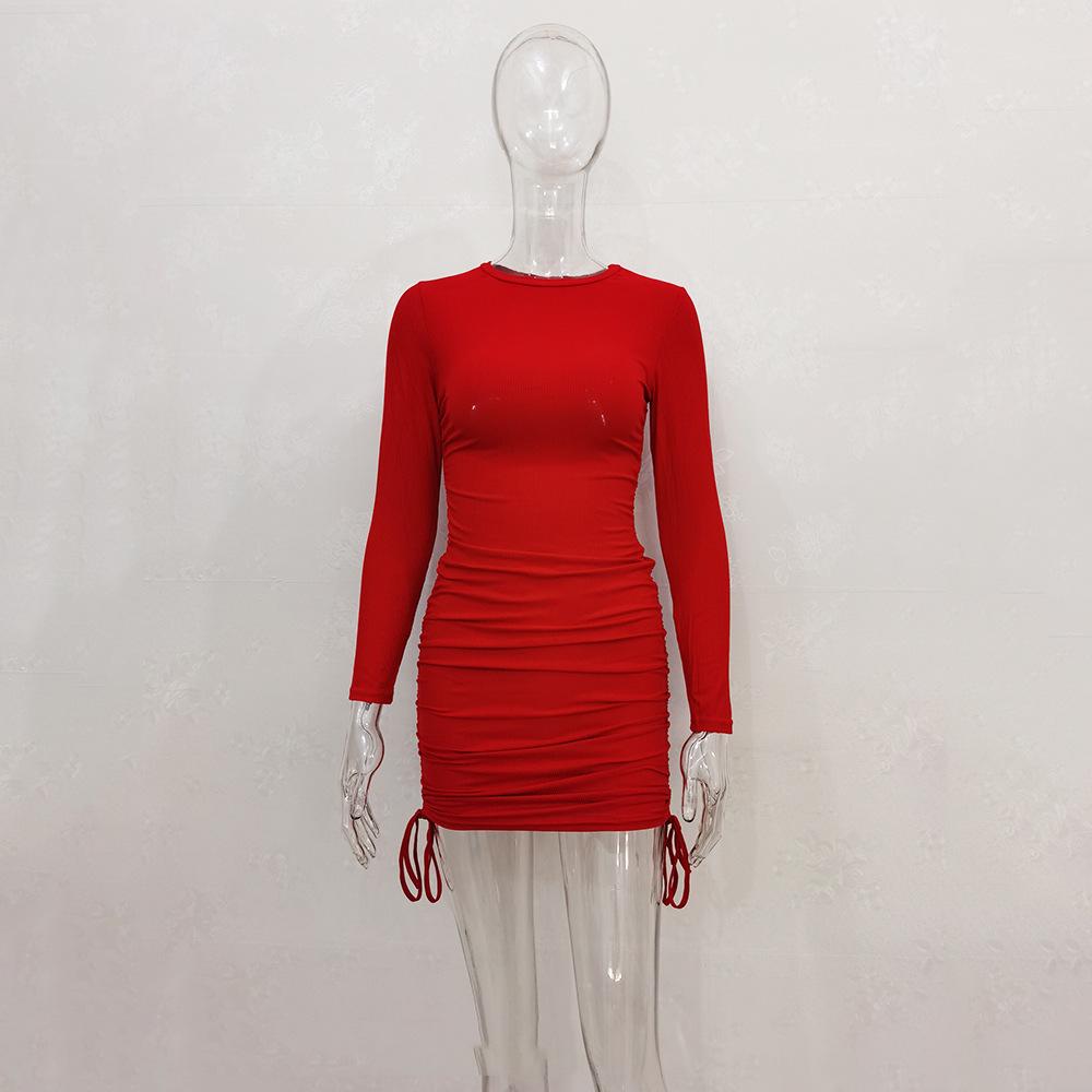 Buy Women's Sexy Long Sleeve Drawstring Adjustable Dress In Autumn and ...