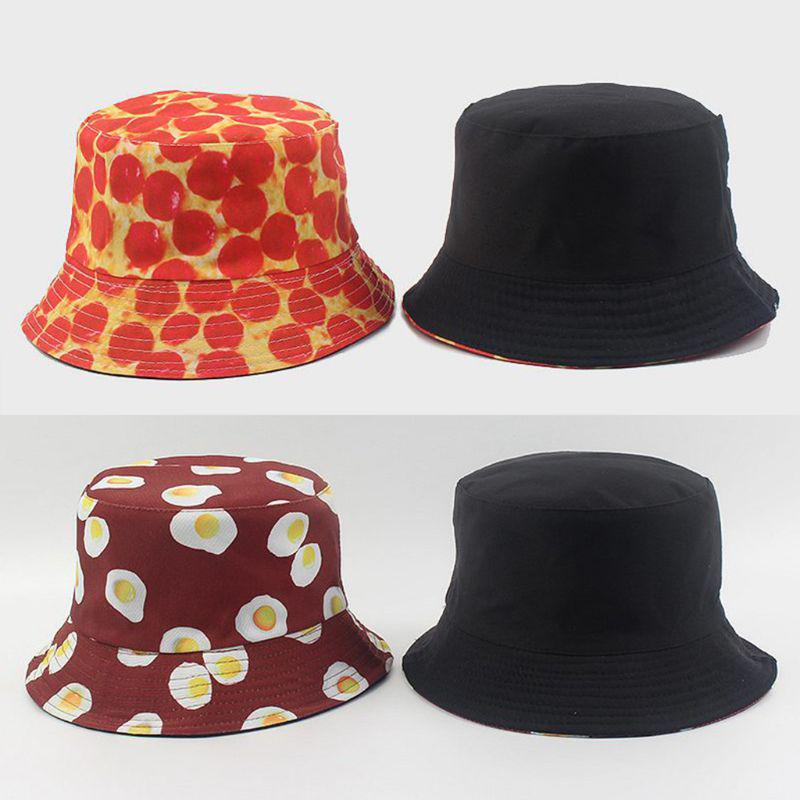 Cotton Bucket Cap Fried Egg Yolk Print Reversible Two Sided Fisherman ...