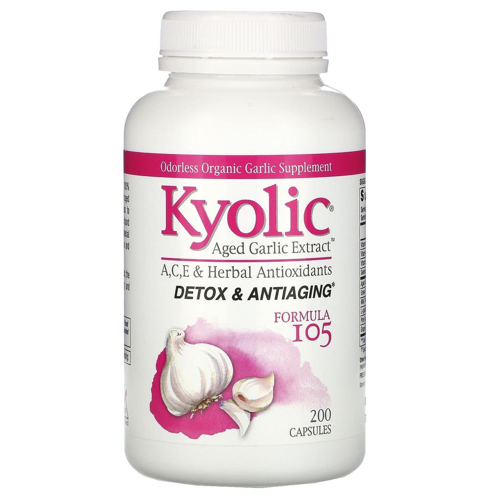 Buy Kyolic, Aged Garlic Extract, Detox & Anti-Aging, Formula 105, 200 ...