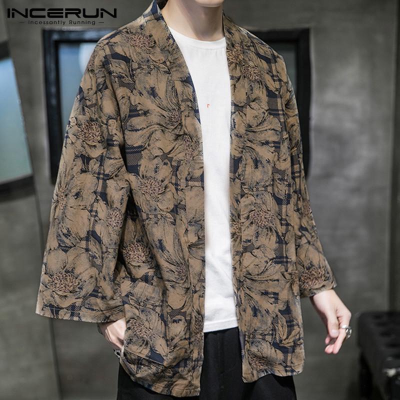 Buy INCERUN Yukata Men Kimono Cardigan Men Japanese Kimonos Tops Retro Print Asian Clothes ...