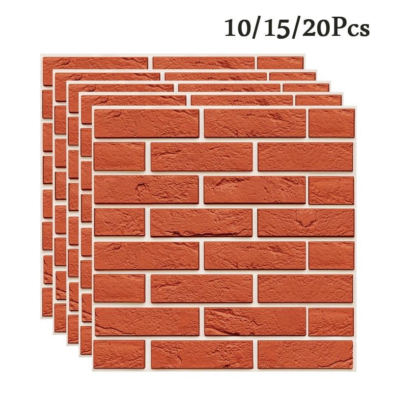 Buy 10/15 / 20Pcs 3D Wall Stickers Red Brick Self-adhesive Waterproof ...