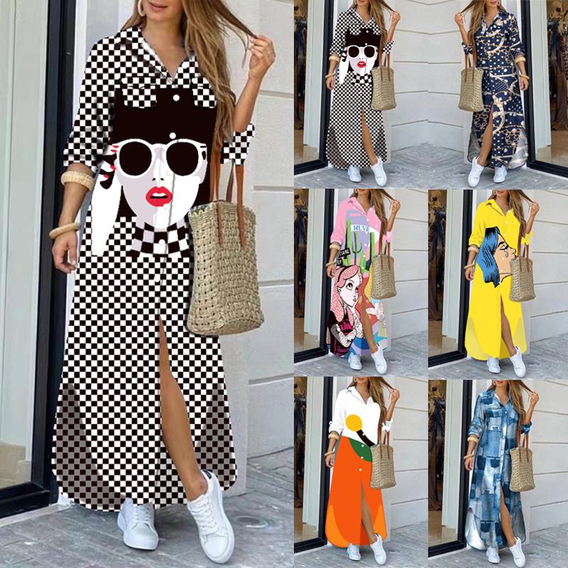 Buy Women's Casual Floral Print Midi Shirt Dress Elegant Holiday Party ...