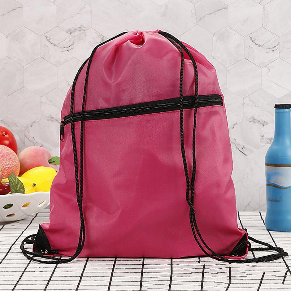 Cheap 210D canvas drawstring pocket Zipper backpack storage bag ...