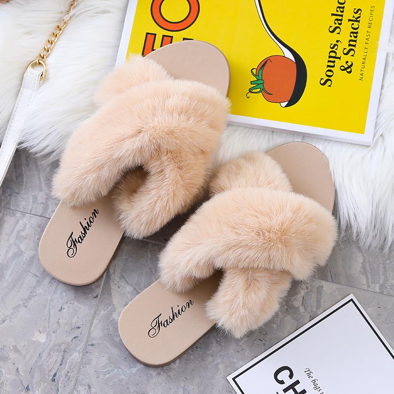 Buy Summer Women Luxury Cross Furry Slippers Fur Slippers Home Designer ...