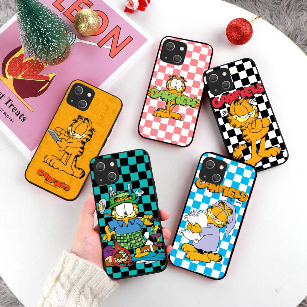 FX-120 Plaid Garfield Silicone Case For iPhone 7 12 13 14 Plus Redmi 9A ...