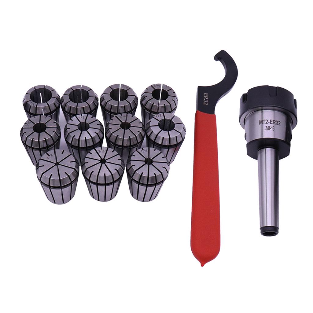 ER32 Chuck MT2 Shank Spanner with 11 PC Collet Set For Workholding ...
