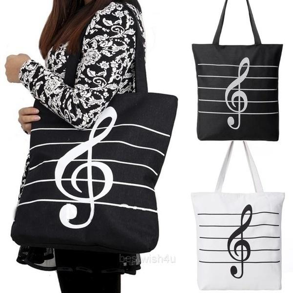 Cheap Women Shoulder Bag Canvas Note Pattern Handbag Totes Shopper ...