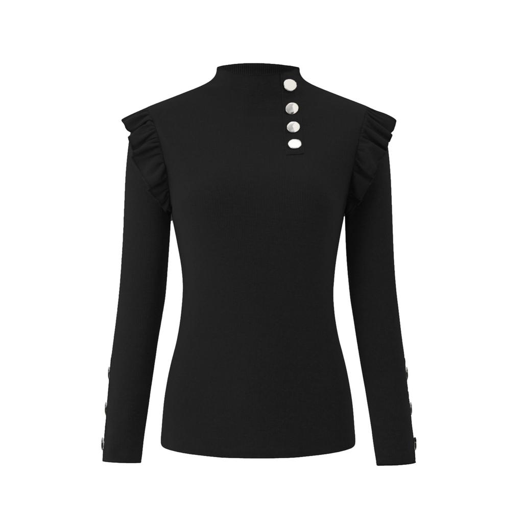 Buy Women's Long Sleeved Slim Buttoned Ruffled Bottoming Buttons Shirt ...