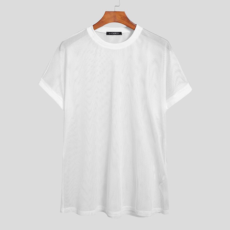 Cheap INCERUN Summer Men's Short Sleeve Mesh Solid Color See Through ...