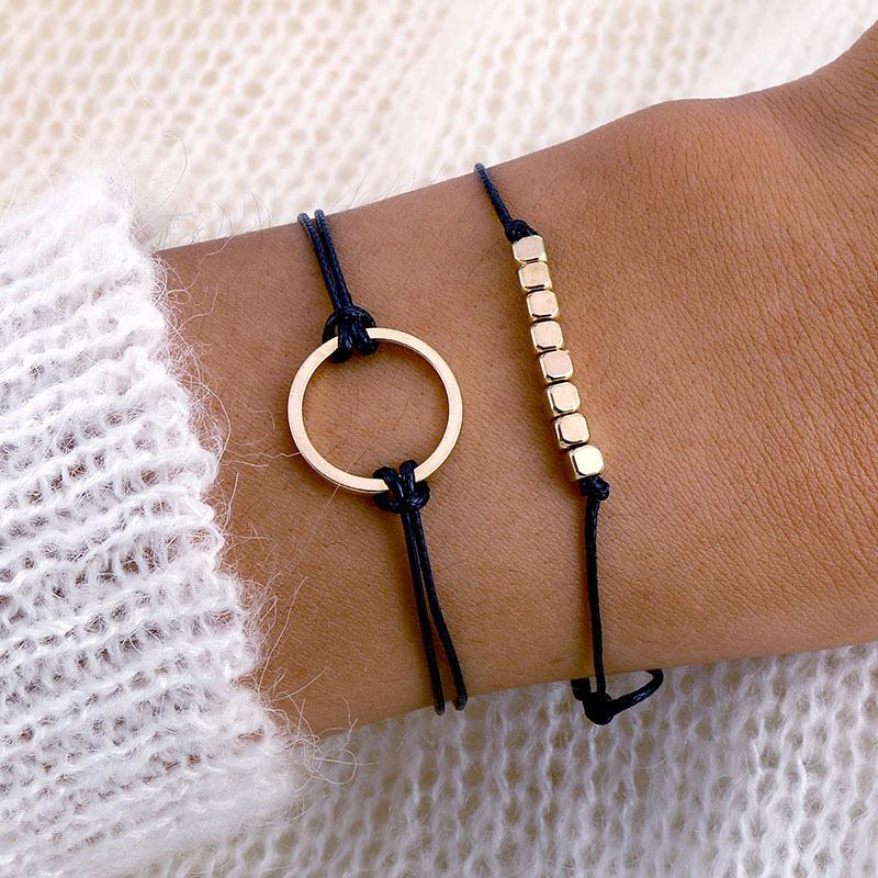 Buy Bohemian Round Beaded Rope Chain Bracelet for Women Retro Black ...