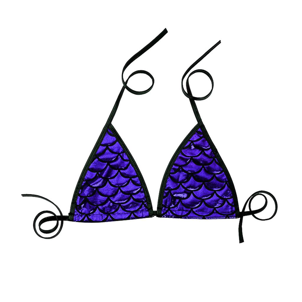 Women Shiny Metallic Fish Scale Printing Halter Neck and Back Tie Up ...