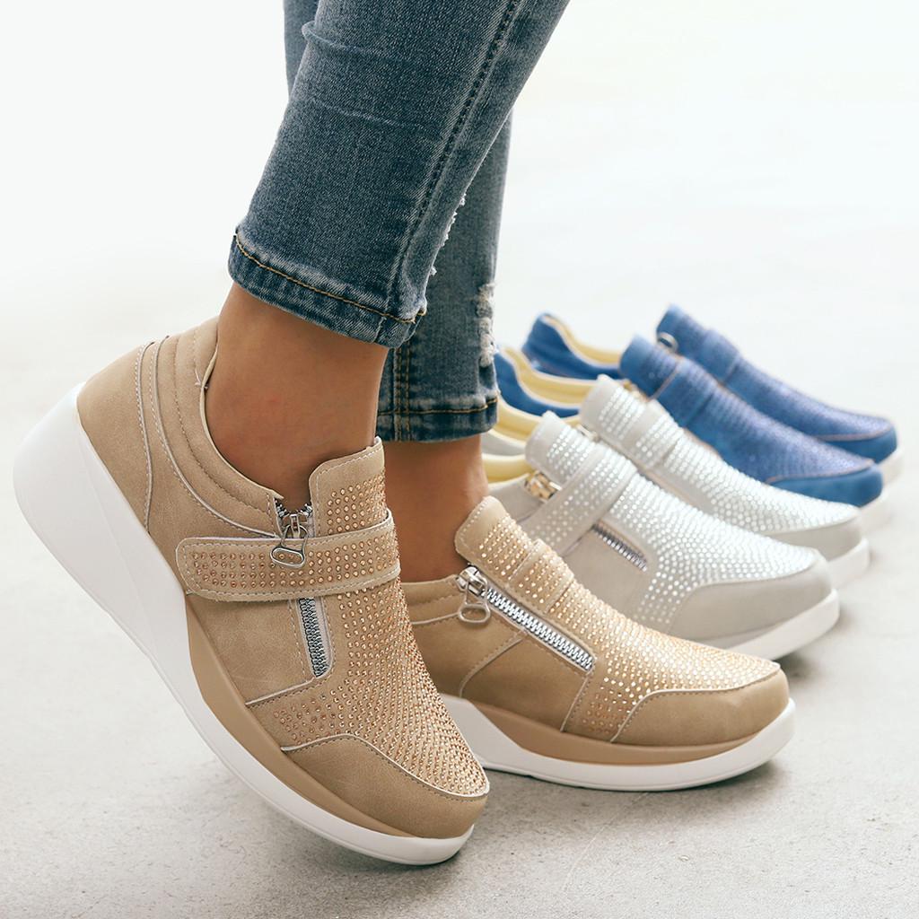 Buy Women's Roman Large Size Crystal Zipper Wedges Height Increasing ...