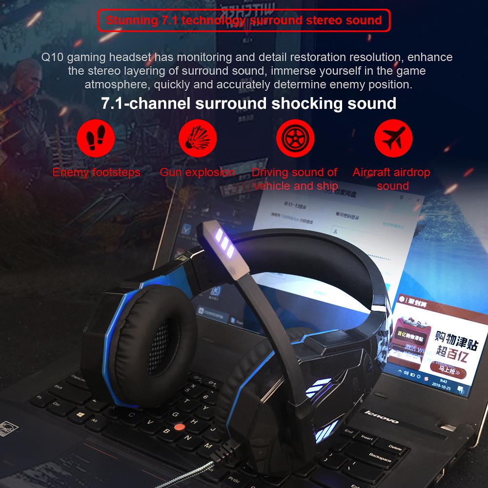 OVLENG Q10 USB Wired Gaming Headset Virtual 7.1 Channel for PS4 PC ...