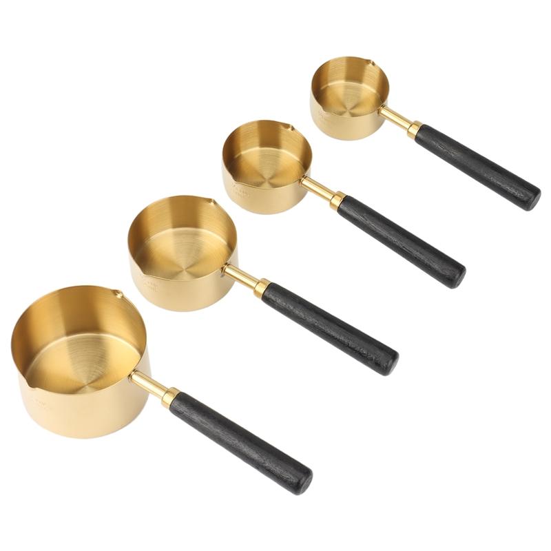 Buy Kitchen Measuring Tool Plating Cups Spoon Walnut Wooden Handle Gold ...