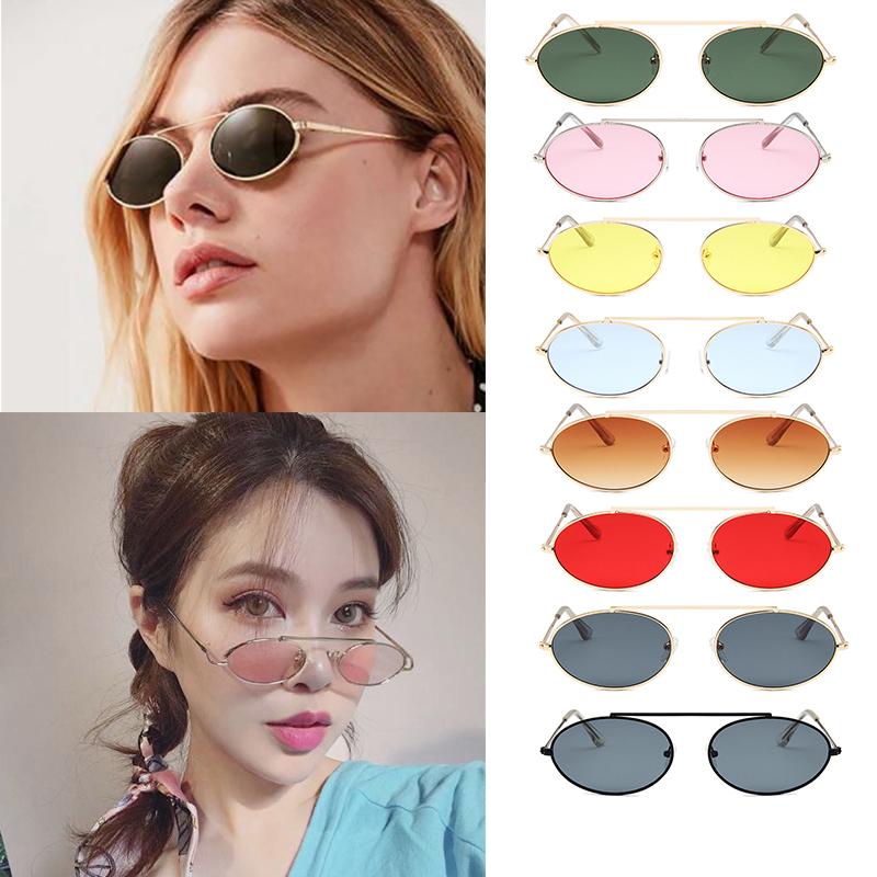 Fashionable Small Frame Sunglasses Metal Retro Single Beam Oval Eyewear ...