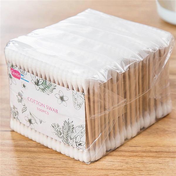 Buy Double Head Wood Cotton Swab Bud Ear Picks Applicators Cosmetics ...