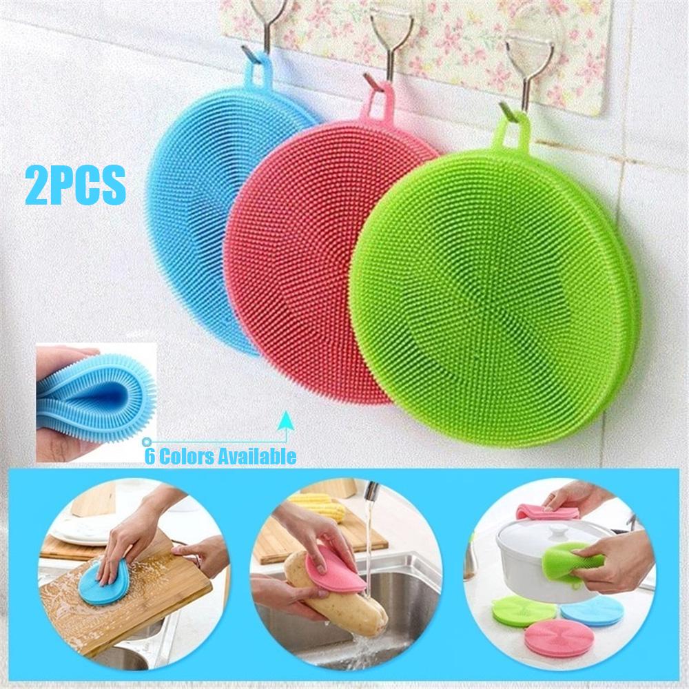 Buy 2PCS Silicone Fruit & Vegetable Dishwashing Sponge Brush ...