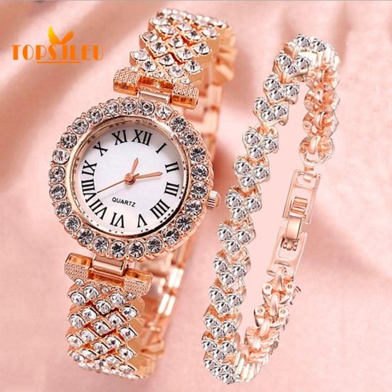 Cheap Shiny Rhinestone Watch Bracelet Set: Quartz Movement, Accurate ...