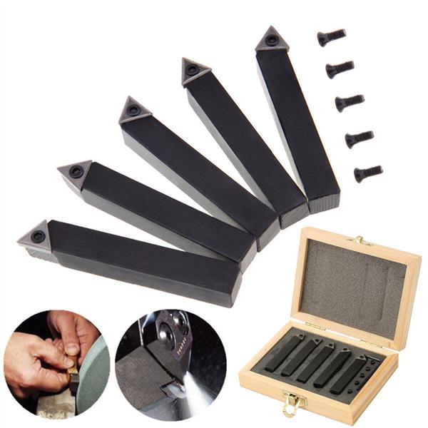 Buy 5 PCS/ Set Indexable Carbide Tipped Lathe Cutter Tool Set 3/8 ...