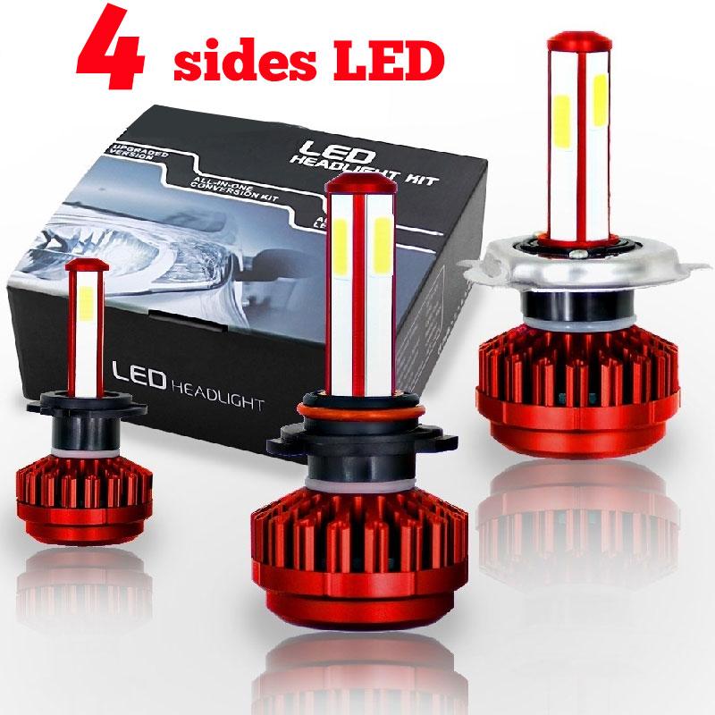 4-Sided Designed 2pcs 90W 20000LM H4 H7 LED Headlight Kit Hi/low Beams ...