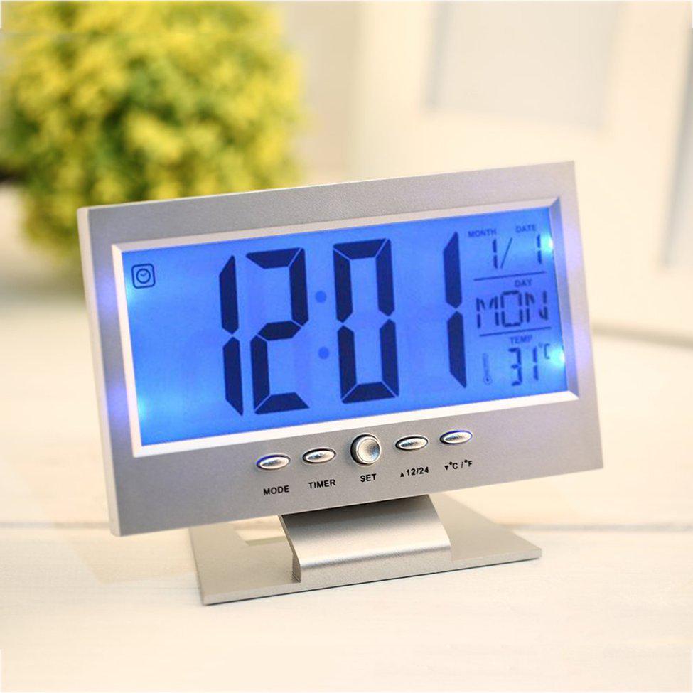 Buy LED Voice Control Alarm Desk Clock Weather Monitor Calendar with ...