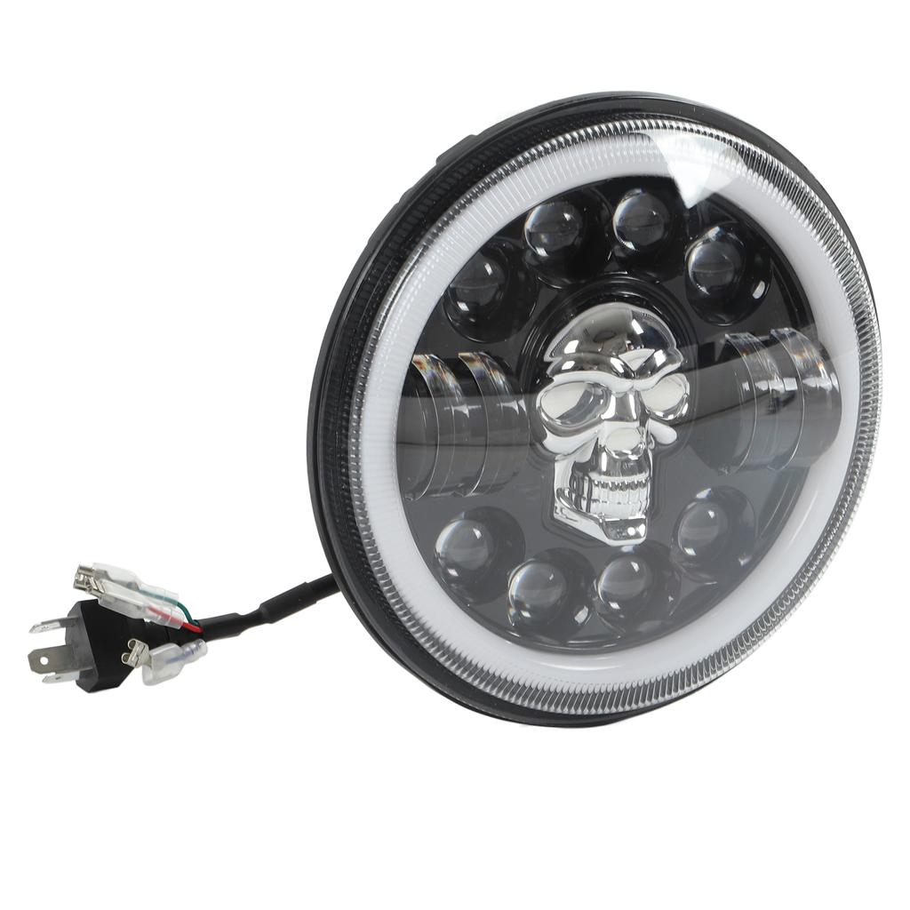 💰Kjøp 7in Motorcycle LED Angel Eye Headlight Skull Head Pattern White ...