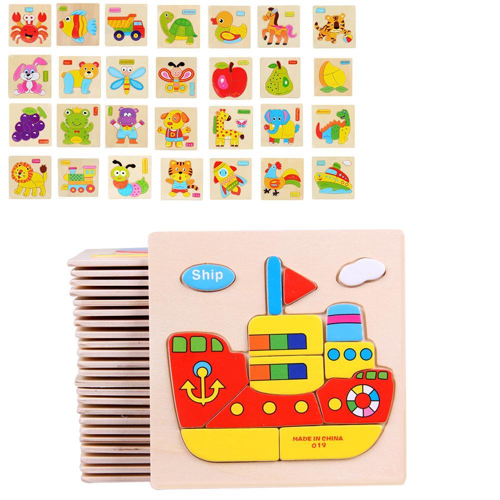 Wooden 3D Puzzle Jigsaw Wooden Toys For Children Cartoon Animal Puzzles ...