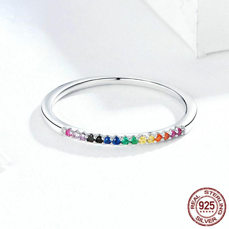 Buy 925 Sterling Silver Rainbow Color CZ Stackable Wedding Rings ...