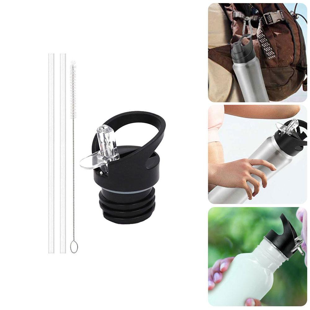 Buy Water Drinking Bottle Flip Lid Cap Replacement With Two Straws ...