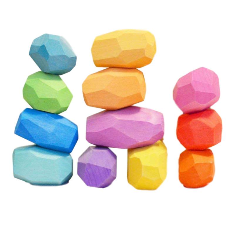 Buy Wooden Colored Stone Building Block Educational Toy Stacking Game ...
