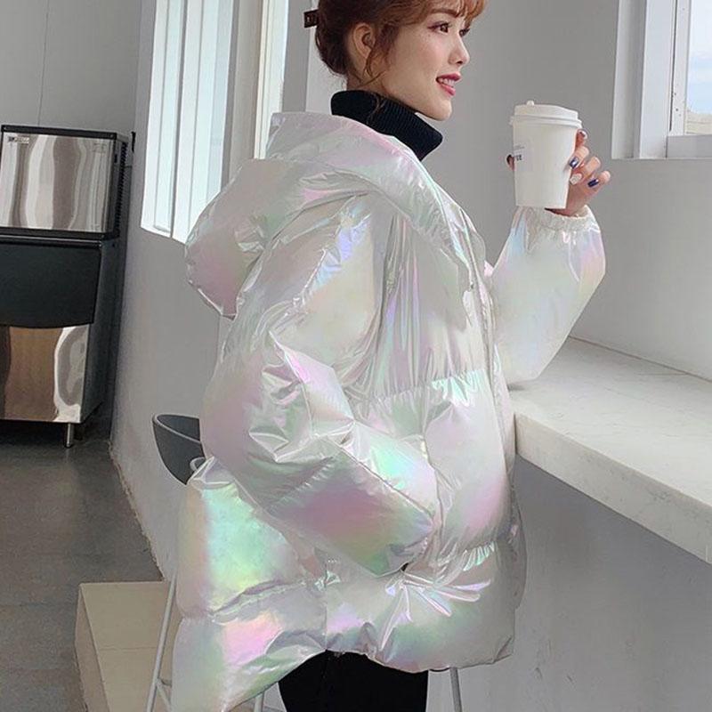 Buy Shiny Winter Jacket Cotton-padded Jacket Women Winter Loose Thicken ...