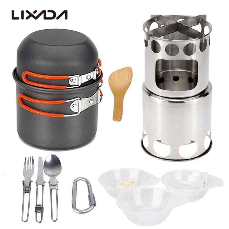 Buy 13Pcs Camping Cookware Mess Kit Outdoor Portable Folding Wood Stove ...