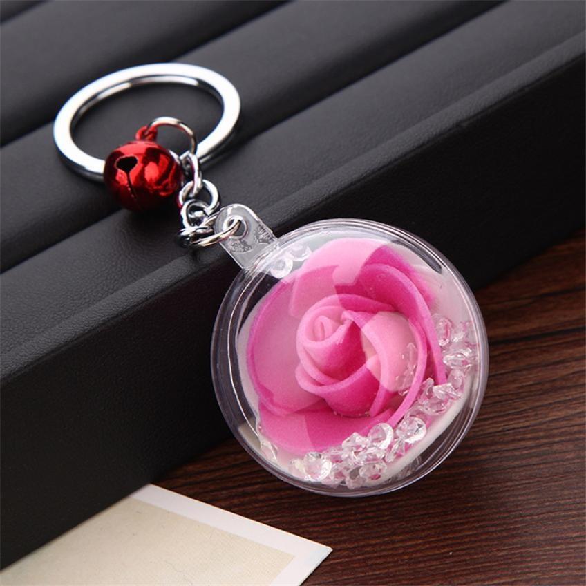 Buy 1Pcs Rose Flower Keychain Imitation Flower Bell Key Chain Keyring ...