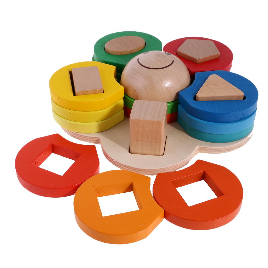 Kids Developmental Wooden Flower Geometry Blocks Stacking Intelligence ...