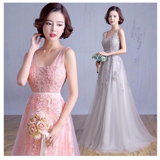 Buy Lace Applique Evening Dress 2016 New Women Long V-neck Bridesmaid ...