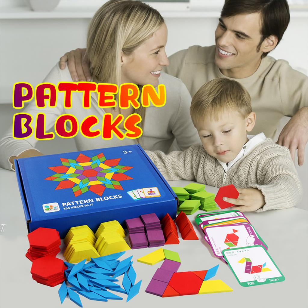 Buy 155 PCS Wooden Puzzle Montessori Pattern Blocks Jigsaw Matching ...