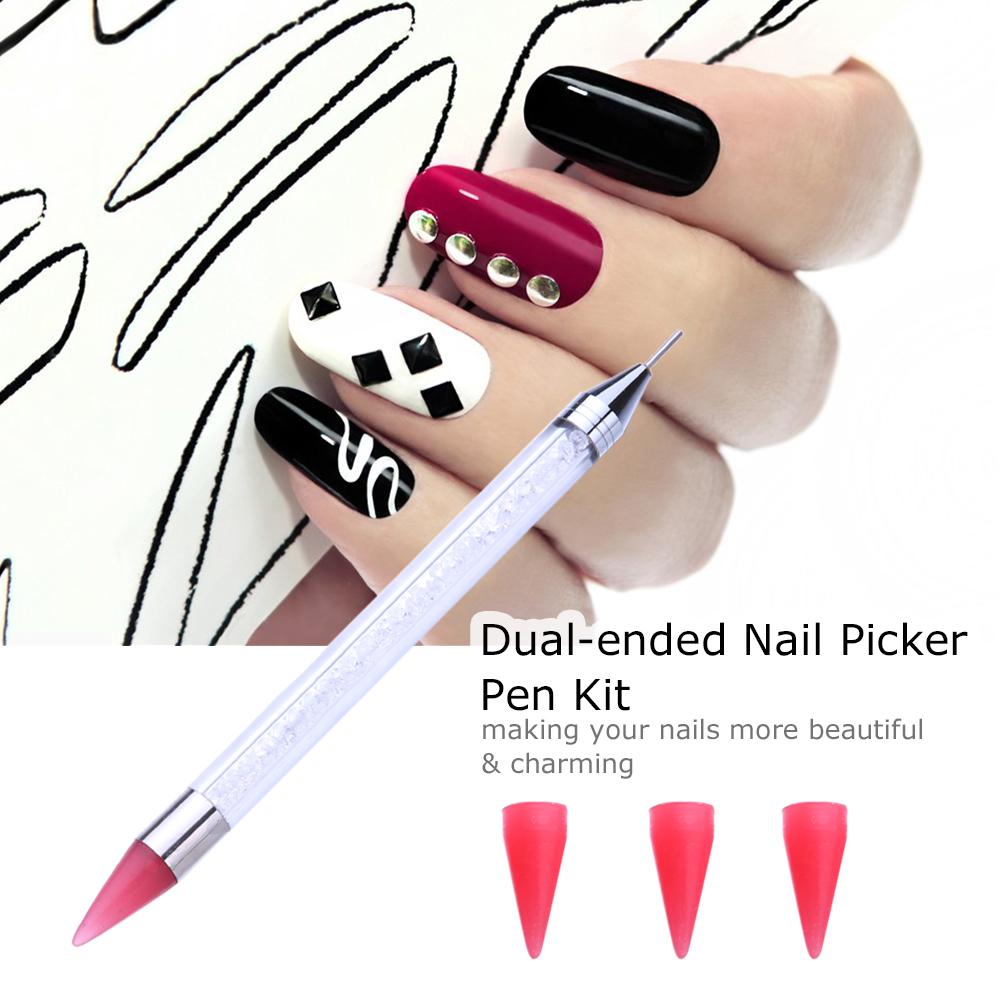 Rhinestone Picker Nail Dotting Pen Kit Dual-ended Crystals Studs Picker ...
