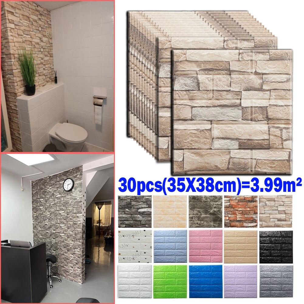 Buy 30pcs 3D Foam Wall Sticker Panels Brick Waterproof Adhesive ...