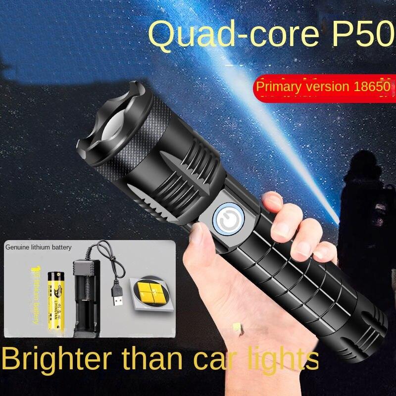 Buy P90 Strong Light Zoom Flashlight Aluminum Alloy with Power Bank ...