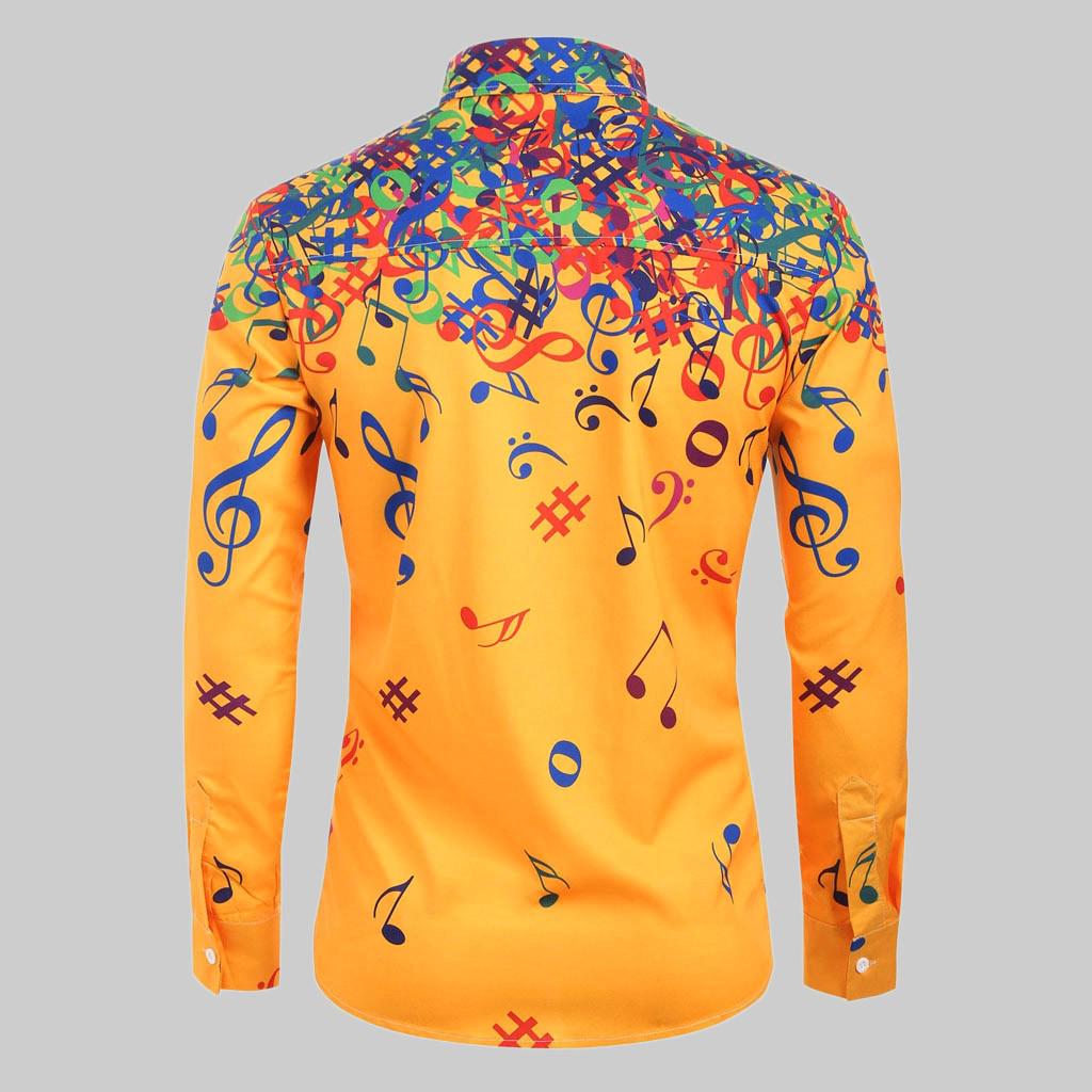 Buy Men Casual Novelty Musical Note Pattern Casual Long Sleeves Shirt ...