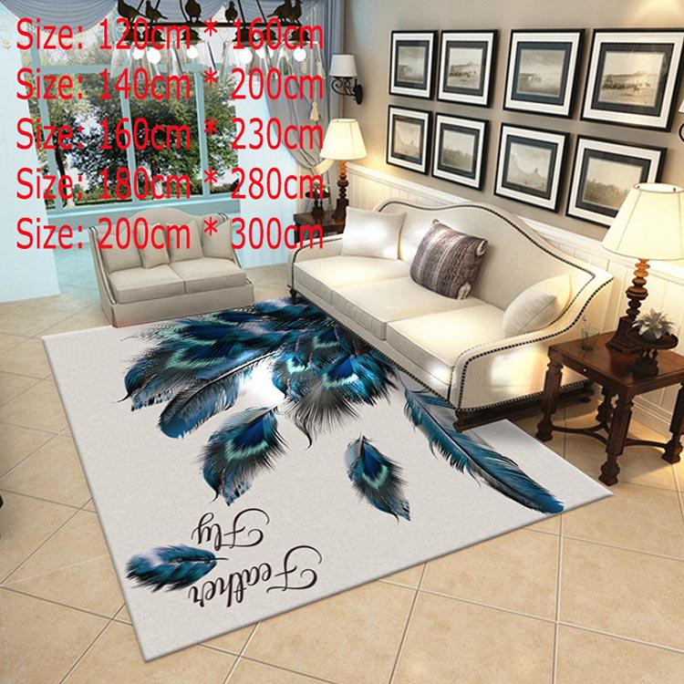 Buy Carpets Soft 3D Feather Printed Area Rugs Parlor Mat Rugs Non-slip ...