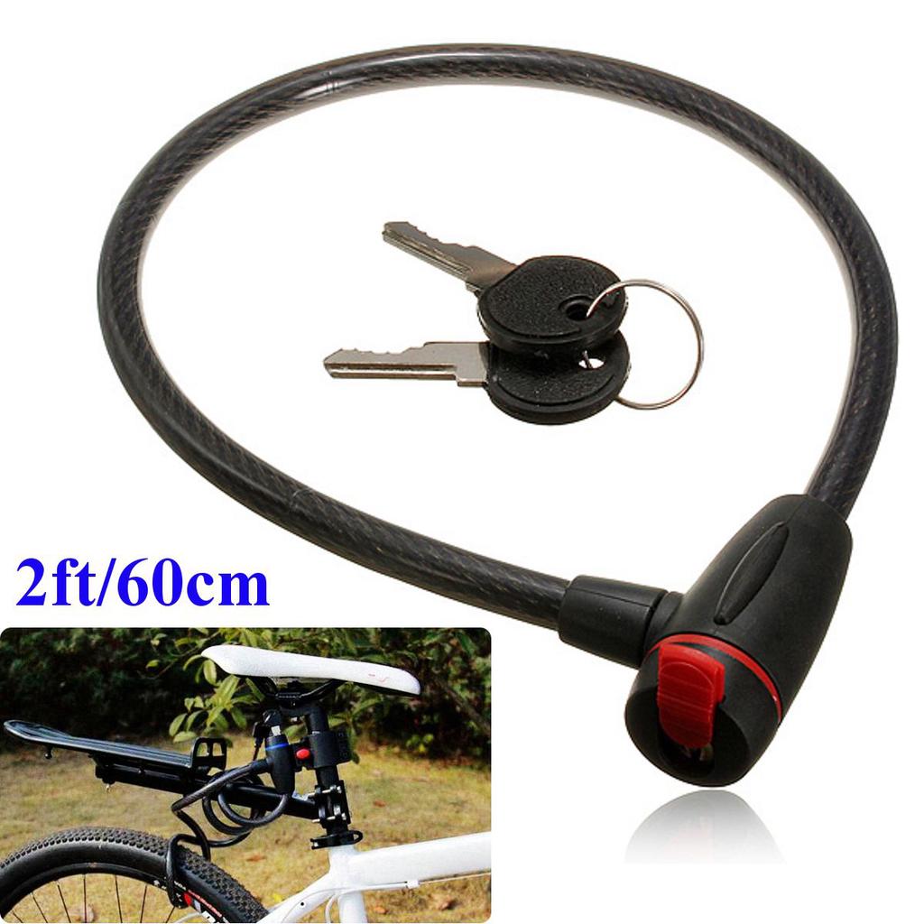 Buy Universal 60cm Bicycle Bike Heavy Duty Coil Lock Steel Cable With 2 ...