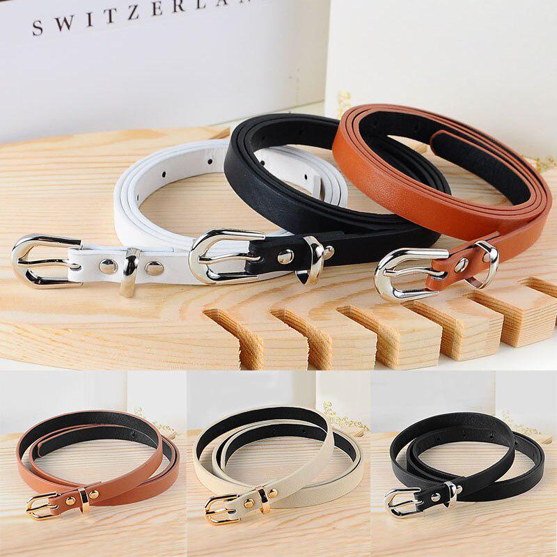 Thin Leather Belt Women Solid Color Adjustable Skinny Waist Belt Simple ...