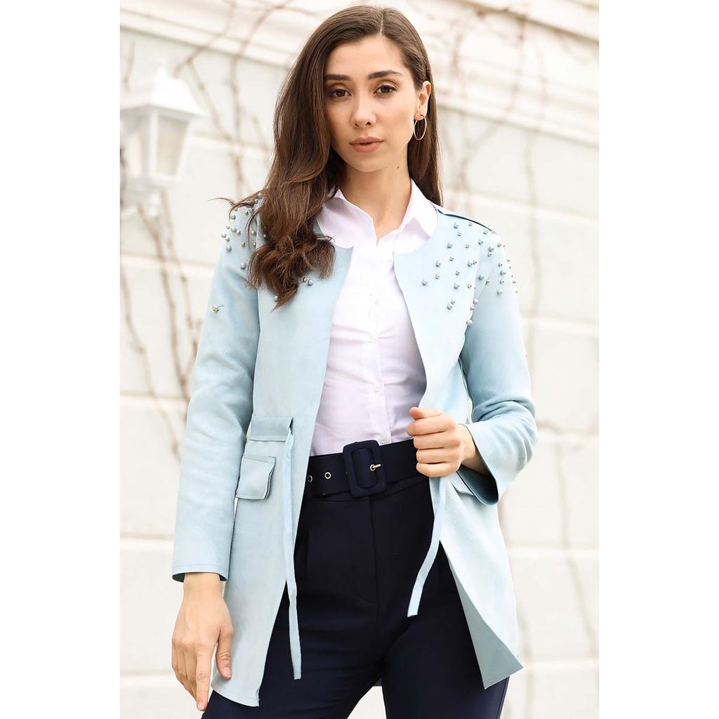 Buy Pearl Embroidered Jacket Blue Nubuck at affordable prices — free ...