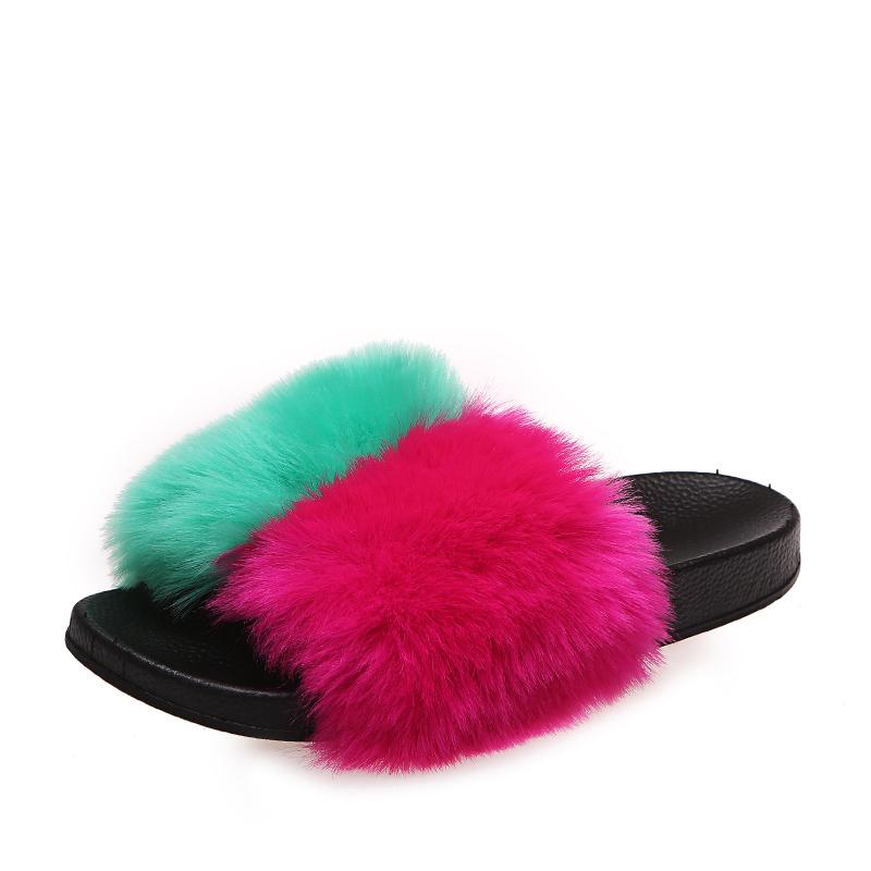Cheap Winter Women House Slippers Faux Fur Slides Fluffy Faux Fur Slides Girl Amazing Shoes ...