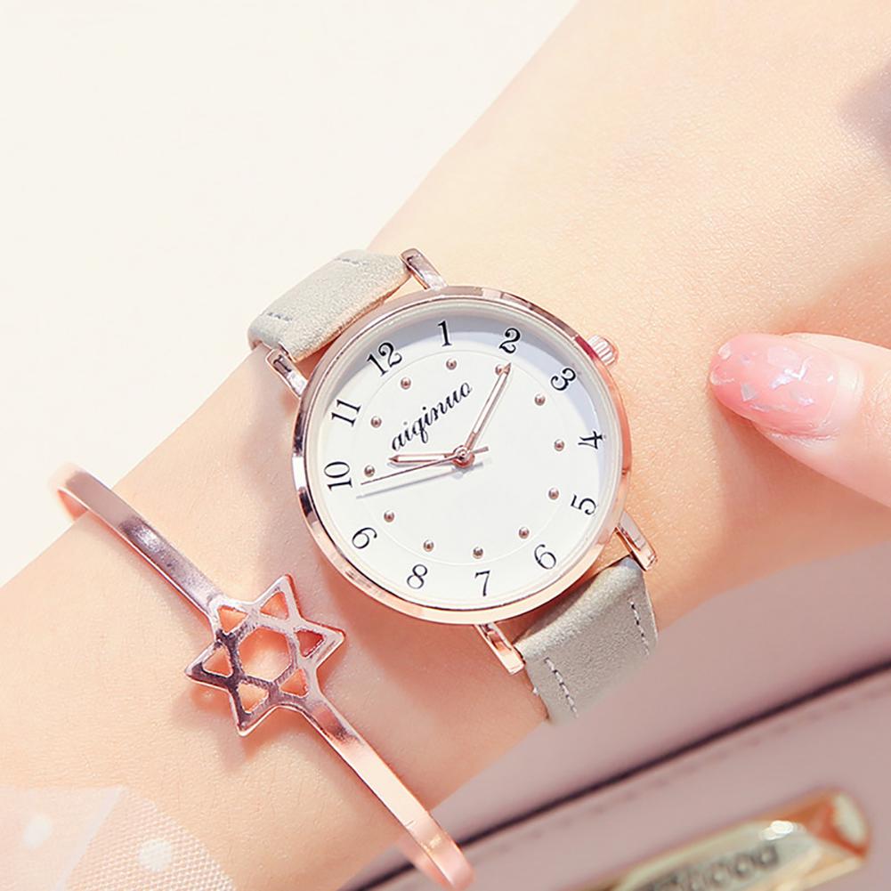 Buy 2H-Ga Men Faux Leather Women Strap Round Dial Number Wrist Watch at ...