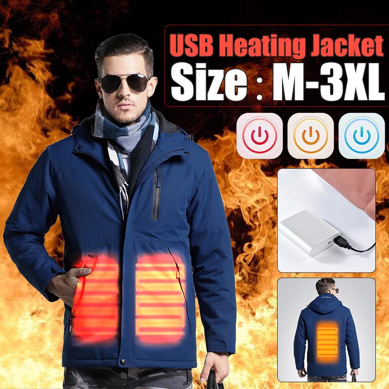 Man Blue Electronic Heating Jacket Intelligent USB Hooded Waterproof ...