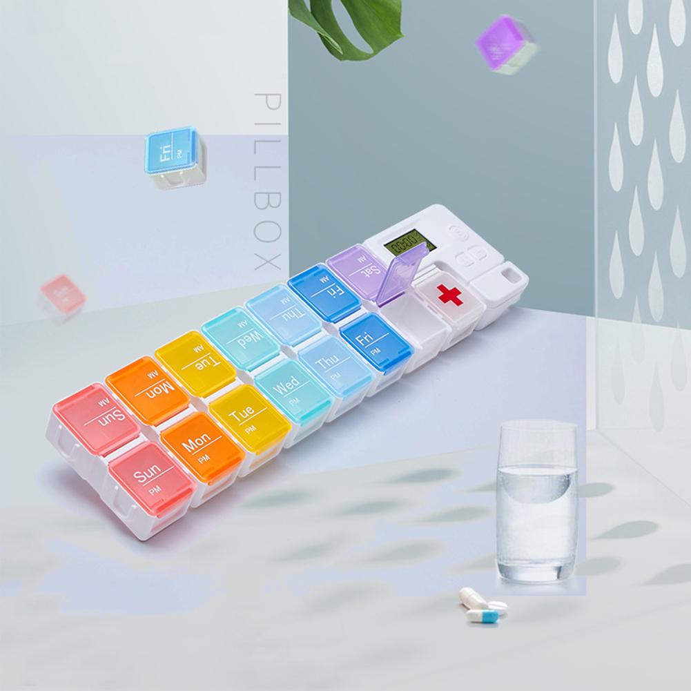 Cheap 7 Days Medicine Box Timer Reminder 14 Grids Weekly Pill Case ...