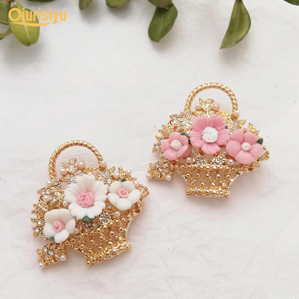 Buy Women Faux Pearl Rhinestone Flower Basket Brooch Pin at affordable ...